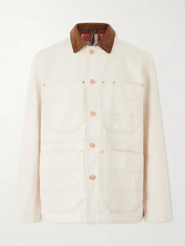 DRAKE'S Corduroy-trimmed Denim Chore Jacket - Neutrals