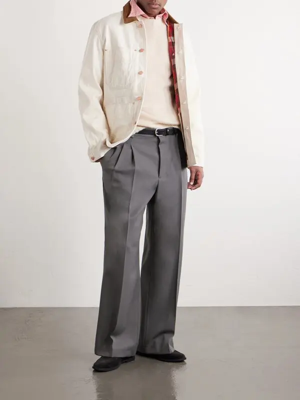 DRAKE'S Corduroy-trimmed Denim Chore Jacket - Neutrals