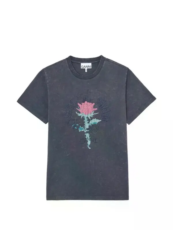 GANNI Embroidered Rose T-shirt