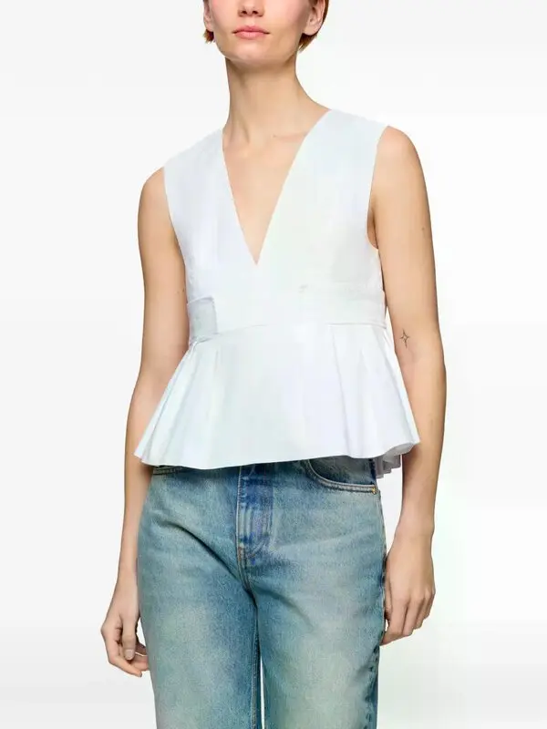 GANNI V-neck Pleated Blouse - White