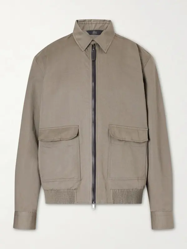 Brioni Linen And Cotton-blend Bomber Jacket - Neutrals