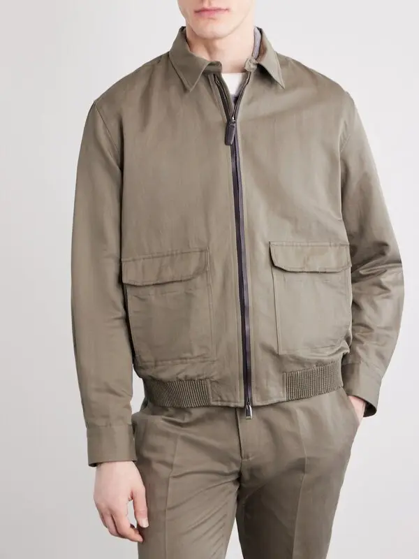 Brioni Linen And Cotton-blend Bomber Jacket - Neutrals