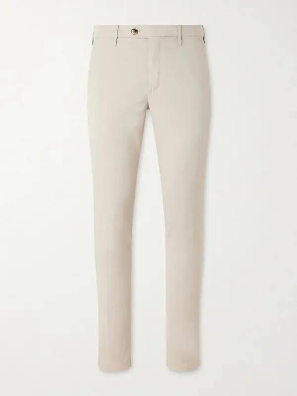 Canali Slim-fit Stretch Cotton-blend Gabardine Trousers - Neutrals