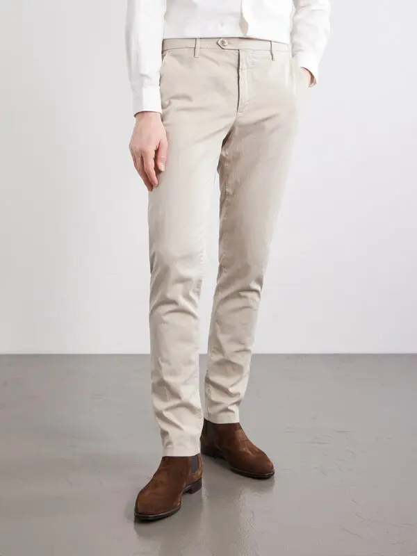 Canali Slim-fit Stretch Cotton-blend Gabardine Trousers - Neutrals