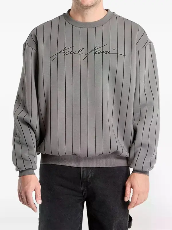 KARL KANI Autograph Pinstripe Embroidered-logo Sweatshirt