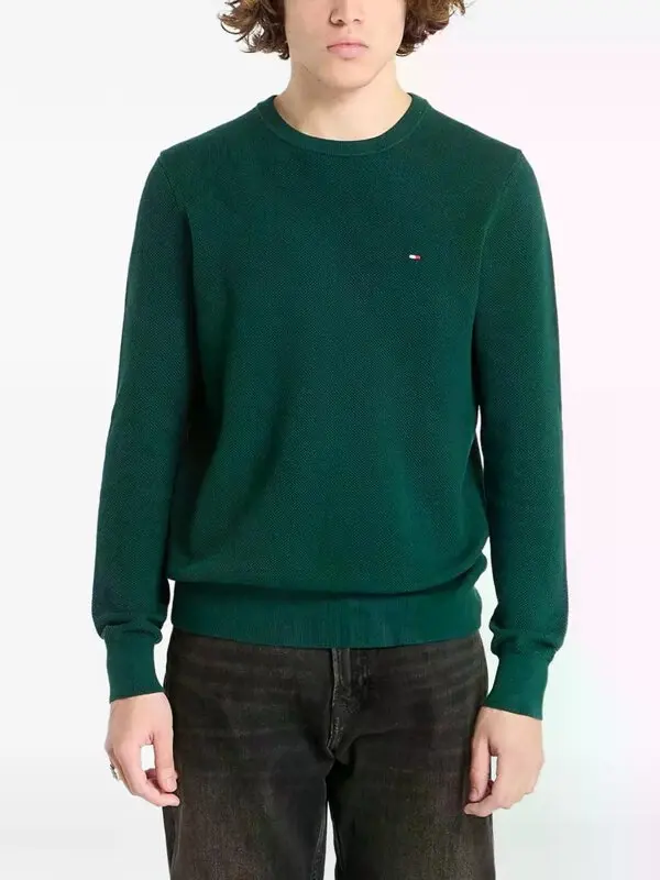 Tommy Hilfiger Logo-patch Waffle-knit Sweater - Green