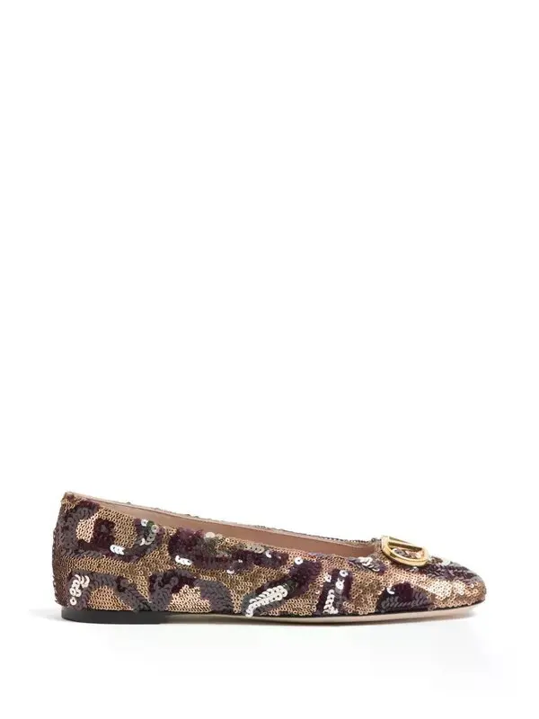 Valentino Garavani Vlogo Ballerinas With Animalier-print - Gold