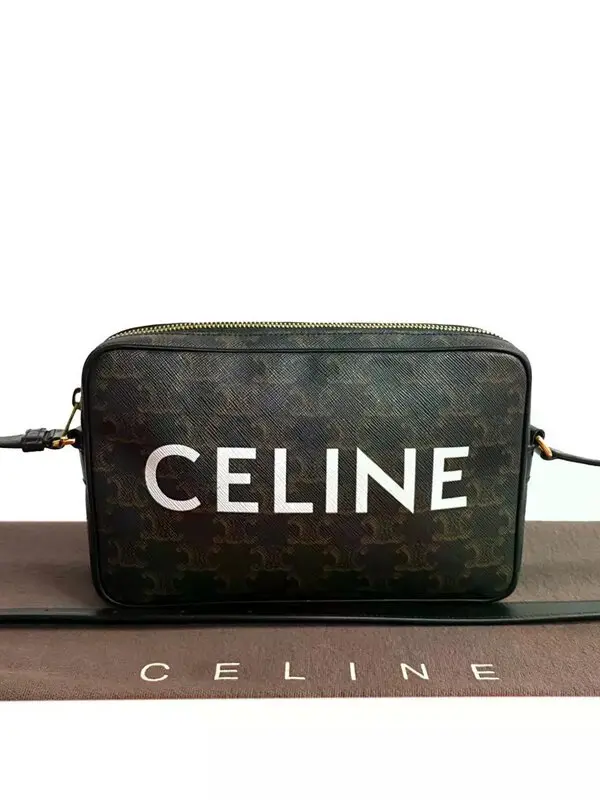 Celine 2022 Medium Triomphe Logo Crossbody Bag - Black