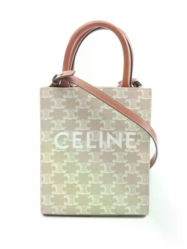 Celine 2021-2026 Mini Triomphe Coated Canvas Vertical Cabas Satchel - Neutrals