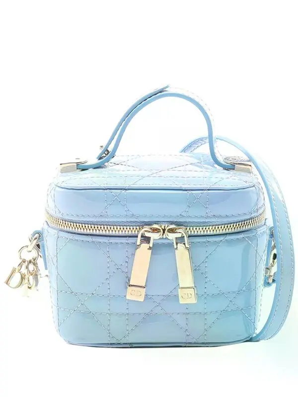 Dior 2021 Micro Patent Leather Cannage Lady Vanity Case Satchel - Blue