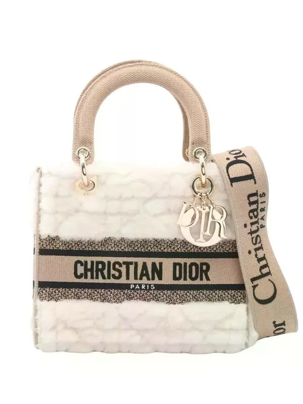 Dior 2010-2026 Medium Shearling Lady D Lite Satchel - White