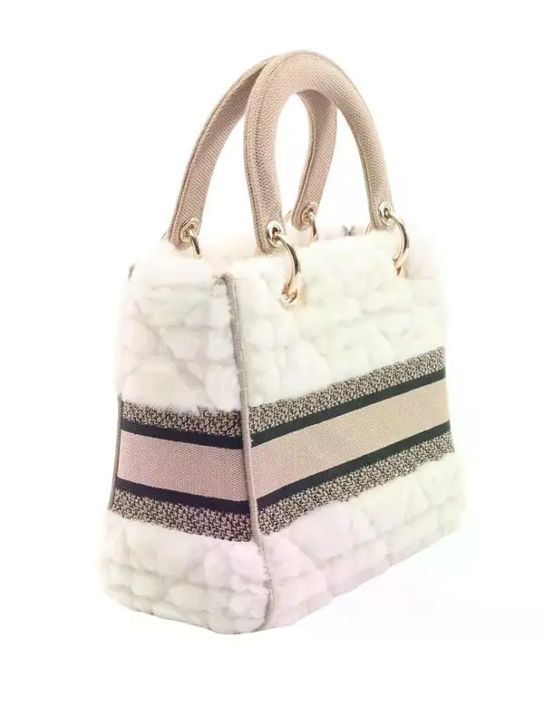 Dior Medium Shearling Lady D-lite Satchel - White