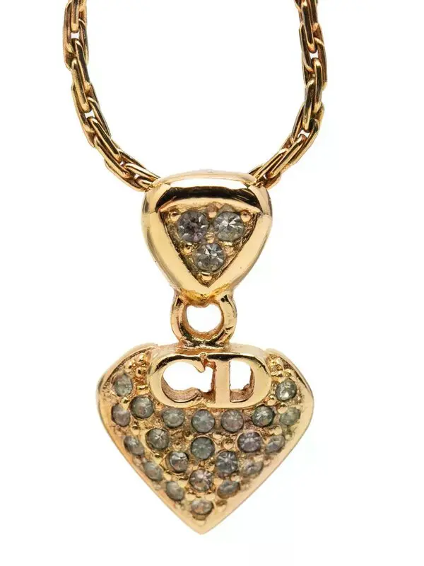 Dior Plated Strass Cd Logo Heart Pendant Necklace - Gold