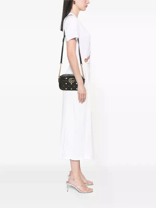 Gucci Gg Marmont Matelasse Leather Pearl Studded Crossbody Bag - Black