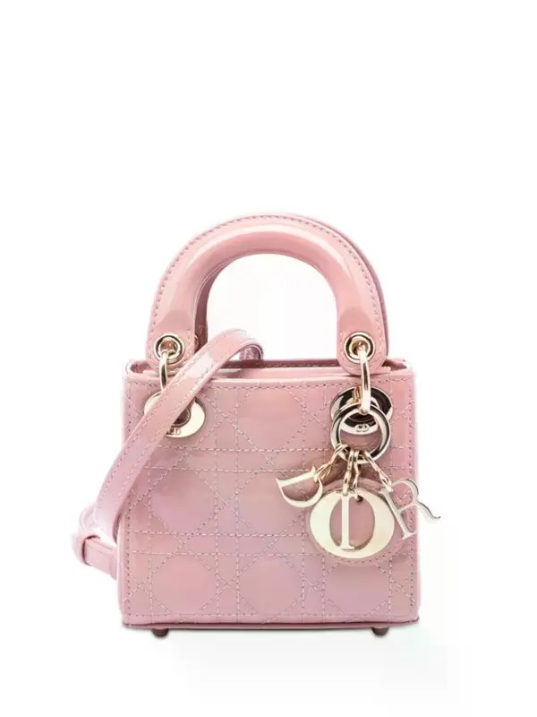 Dior 2022 Micro Patent Cannage Lady Satchel - Pink