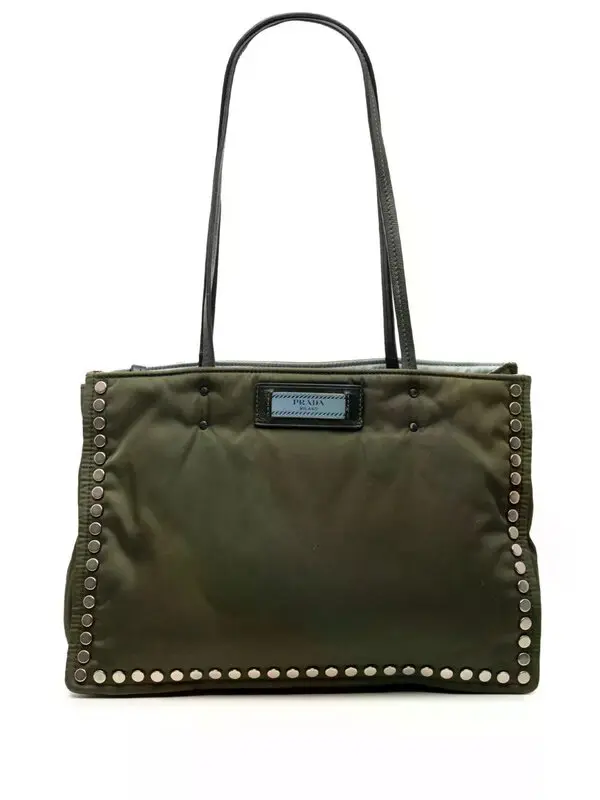 Prada 2000-2013 Tessuto Studded Etiquette Tote Bag - Brown