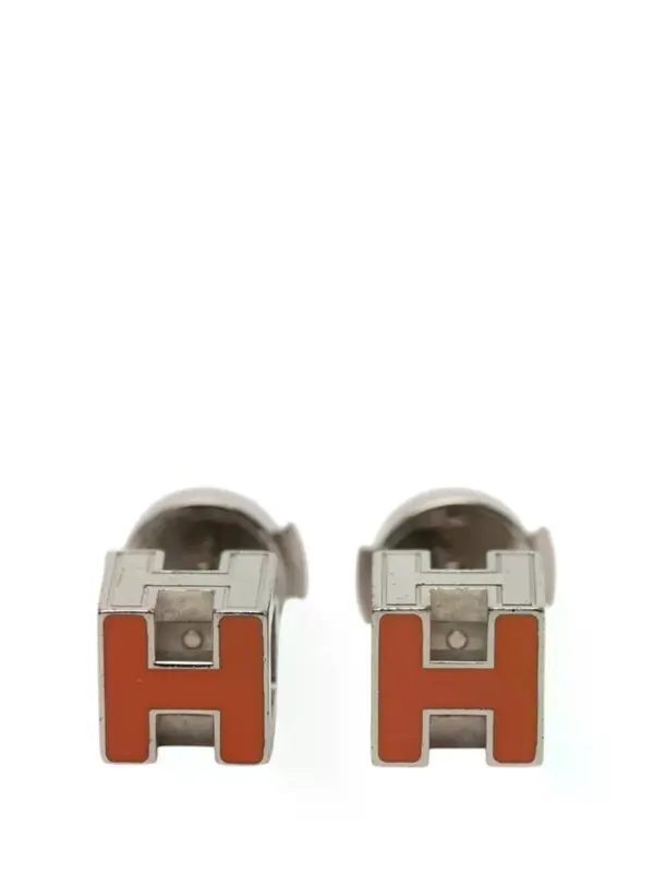 Hermès 2010-2026 Palladium Plated Lacquered Cage Dh Earrings Costume Earrings - Orange