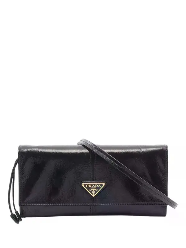 Prada 2013-2026 Leather Logo Wallet On Strap - Black
