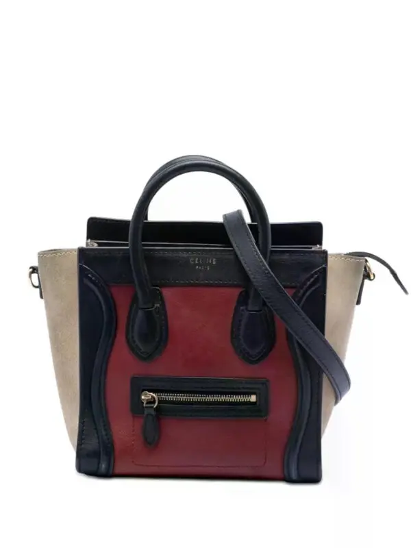 Celine 2012 Nano Tricolor Calfskin And Suede Luggage Tote Satchel - Red