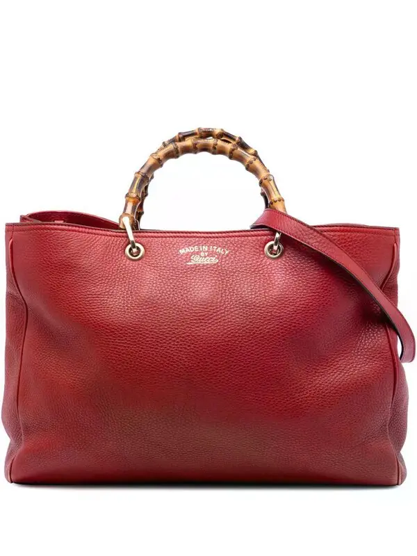 Gucci Large Calfskin Bamboo Shopper Satchel - Red