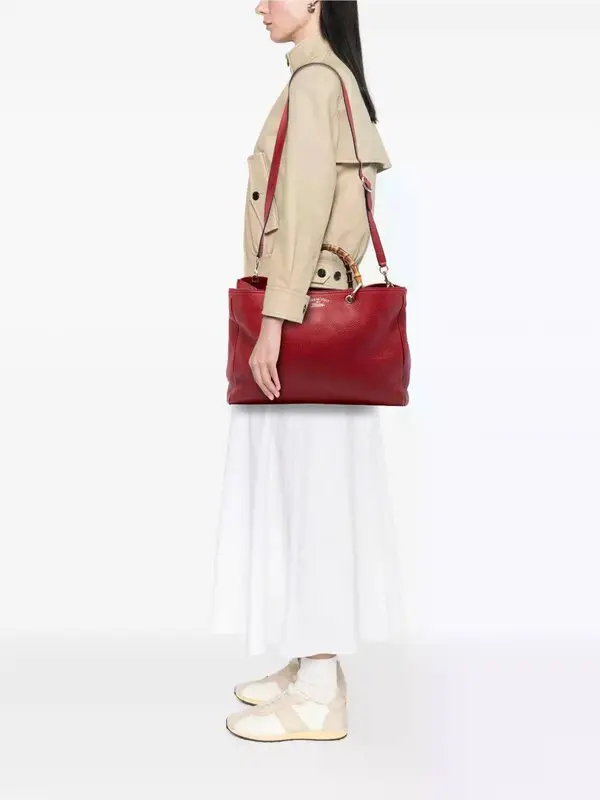 Gucci Large Calfskin Bamboo Shopper Satchel - Red