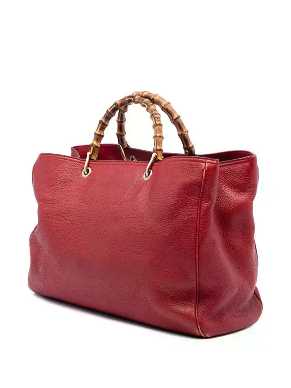 Gucci Large Calfskin Bamboo Shopper Satchel - Red
