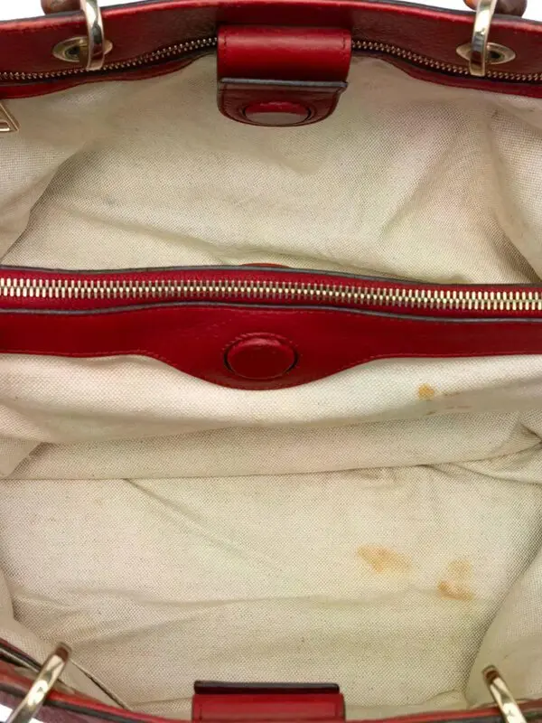 Gucci Large Calfskin Bamboo Shopper Satchel - Red