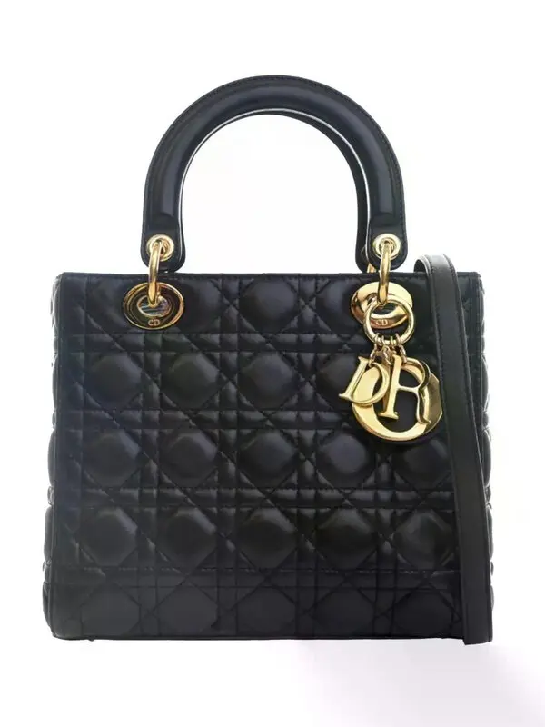 Dior 2012 Medium Lambskin Cannage Lady Satchel - Black