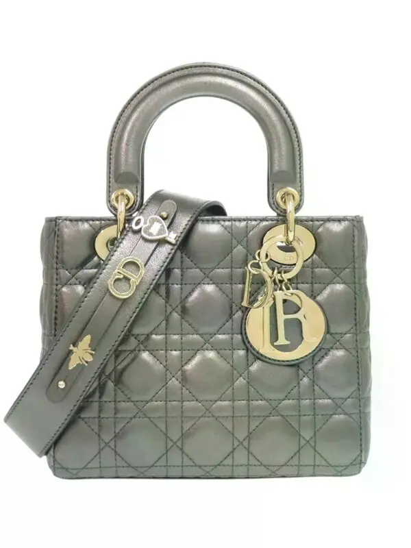 Dior 2000-2025 Small Metallic Lambskin Cannage My Abcdior Lady Satchel - Grey
