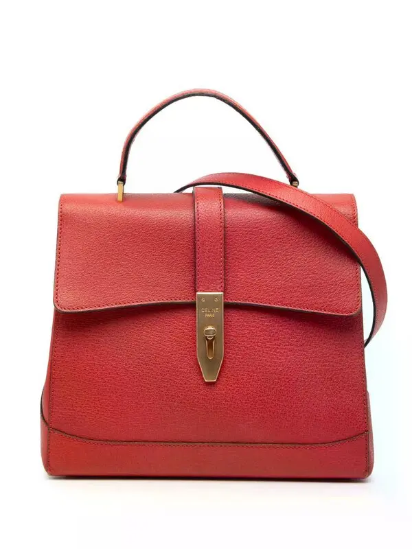 Celine 1994 Leather 16 Turn Lock Top Handle Bag Satchel - Red