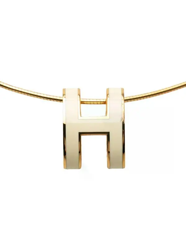 Hermès Gold Plated Enamel Pop H Pendant Necklace - White