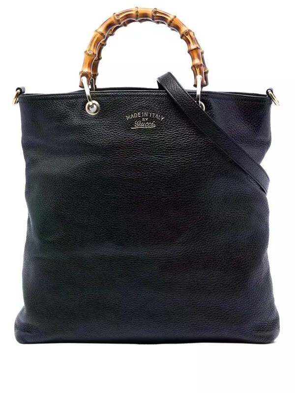 Gucci Tall Leather Bamboo Shopper Tote Satchel - Black