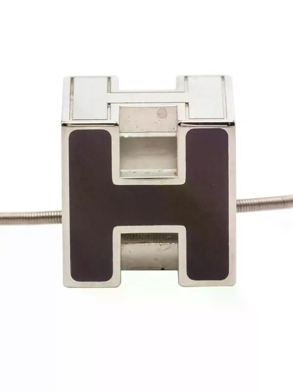 Hermès 20th Century Palladium Plated Enamel Cage Necklace - Silver
