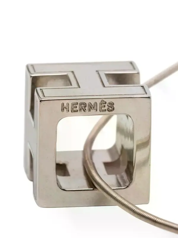 Hermès 20th Century Palladium Plated Enamel Cage Necklace - Silver
