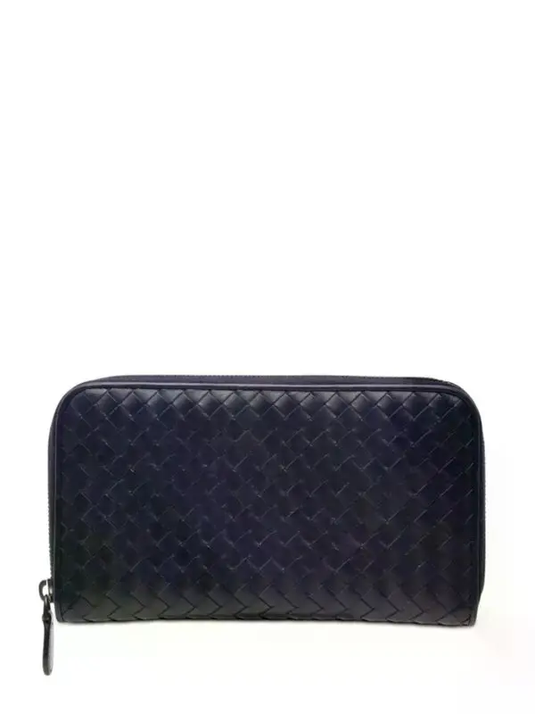 Bottega Veneta 2012-2026 Leather Intrecciato Zip Around Wallet Long Wallets - Blue