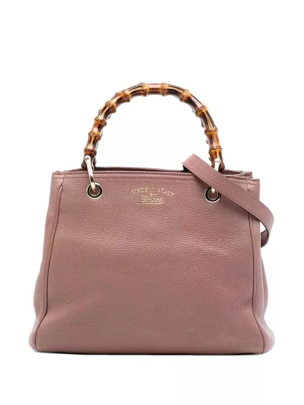 Gucci Small Calfskin Bamboo Shopper Satchel - Brown