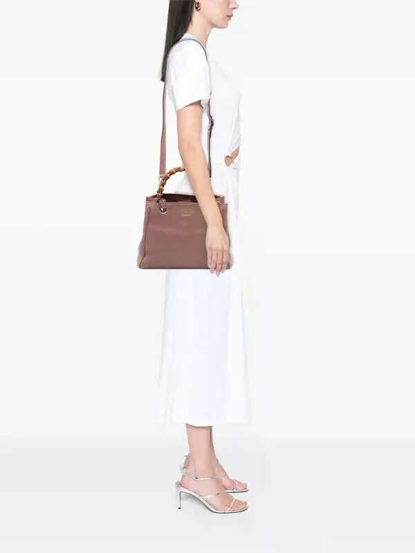 Gucci Small Calfskin Bamboo Shopper Satchel - Brown