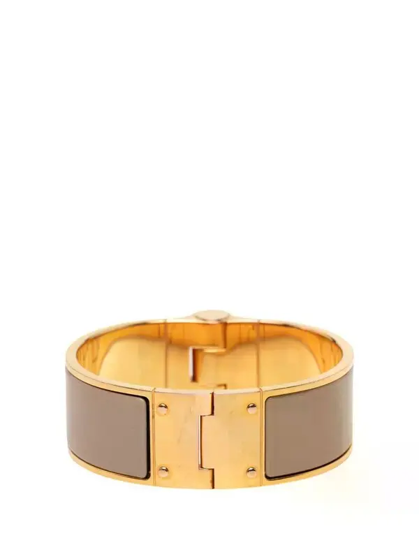 Hermès 2000-2020 Wide Enamel Charniere Hinged Bracelet - Brown