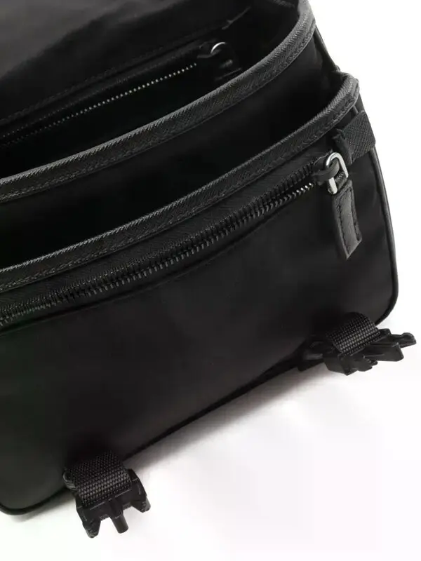 Prada Tessuto Zip Buckle Messenger Crossbody Bag - Black