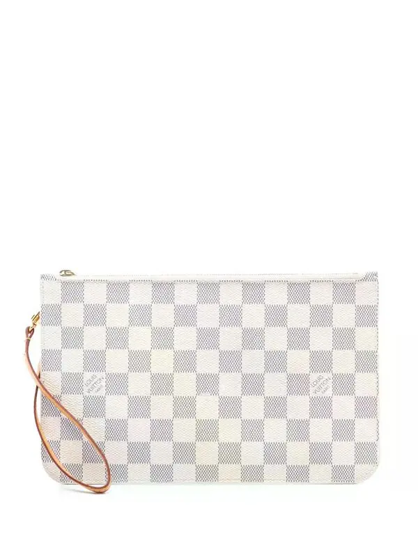 LOUIS VUITTON Damier Azur Neverfull Mm Pouch - White