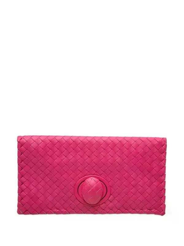 Bottega Veneta 2012-2026 Nappa Intrecciato Turn Lock Clutch - Pink