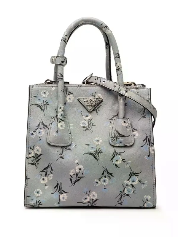 Prada Saffiano Floral Print Twin Pocket Satchel