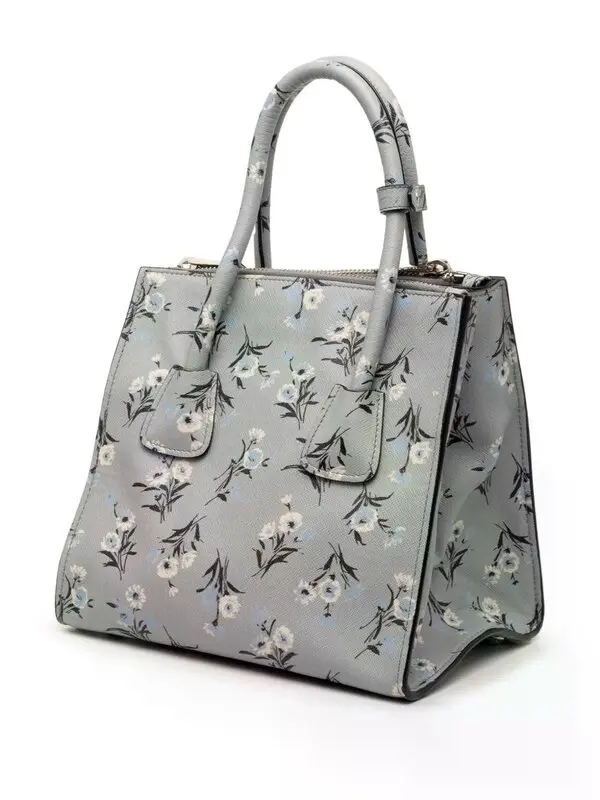 Prada Saffiano Floral Print Twin Pocket Satchel