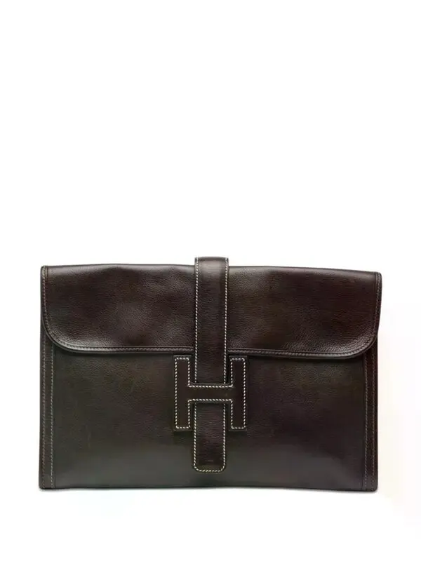 Hermès 2005 Evergrain Jige Pm Clutch Bag - Brown