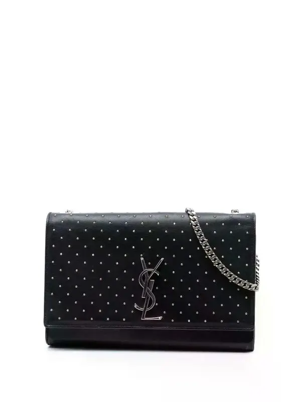 Saint Laurent 2014 Medium Leather Studded Monogram Kate Crossbody Bag - Black