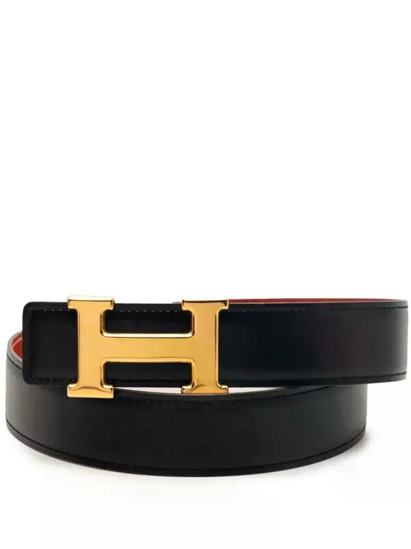 Hermès 1996 Box Calf And Gulliver Constance H Reversible Belt - Black
