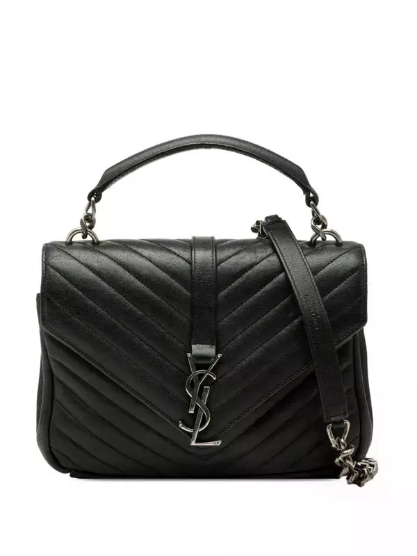 Saint Laurent 2015 Medium Chevron Monogram College Satchel - Black