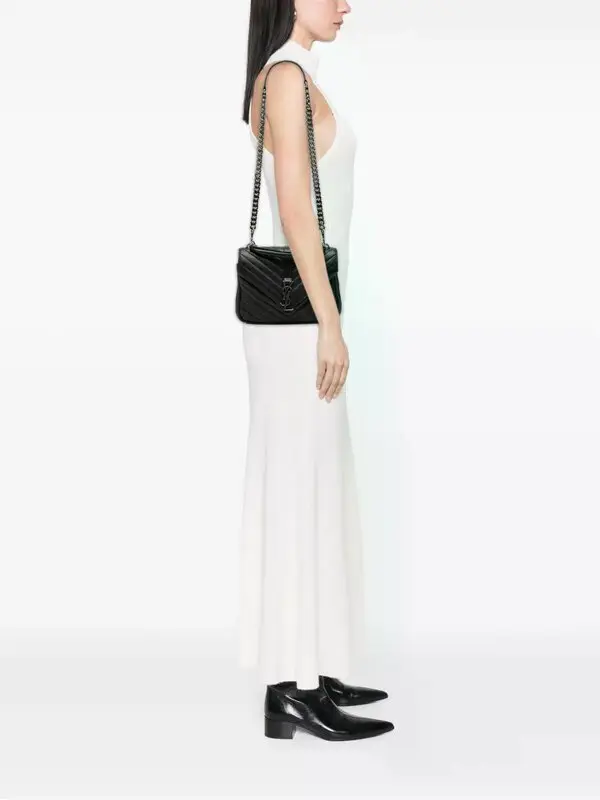 Saint Laurent 2015 Medium Chevron Monogram College Satchel - Black
