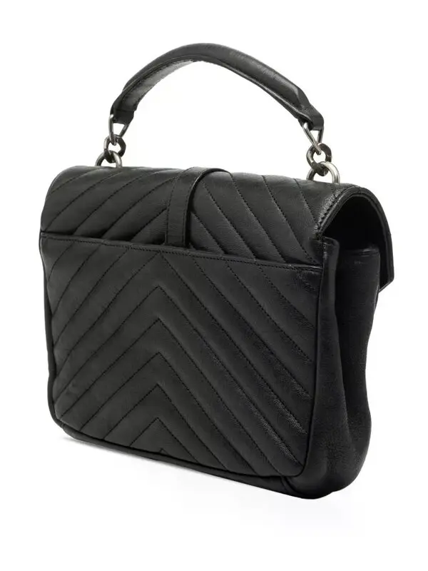 Saint Laurent 2015 Medium Chevron Monogram College Satchel - Black
