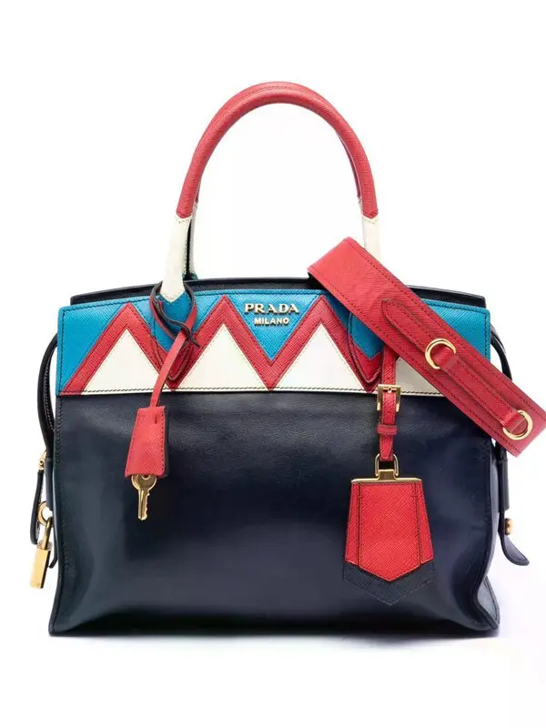Prada Saffiano Trimmed City Calf Greca Esplanade Satchel